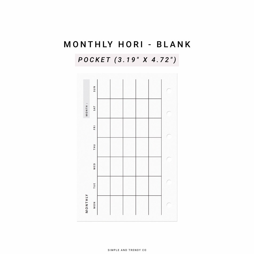 Month On One Page Horizontal Printable MO1P Pocket Size Etsy month-on-one-page-horizontal-printable-mo1p-pocket-size-etsy