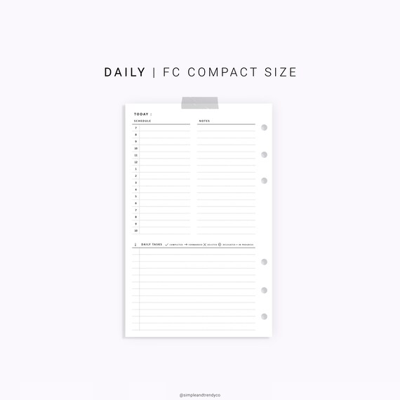 Daily Planner FC Compact Printable Undated Day Planner | Etsy