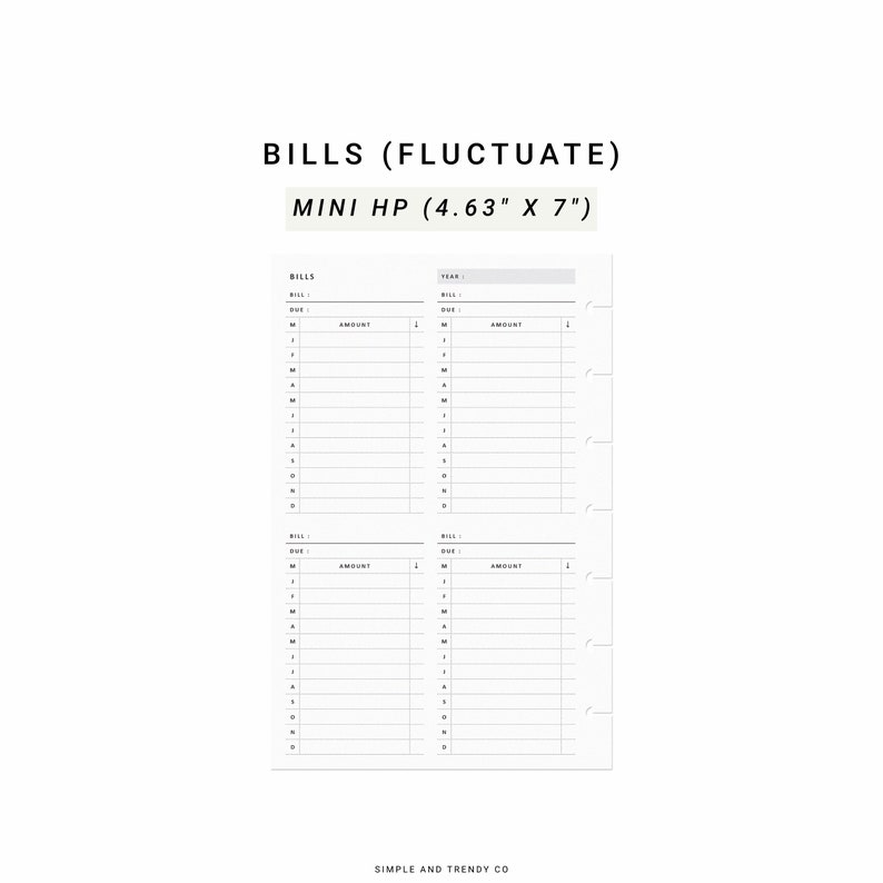 Bill Tracker Printable Happy Planner Mini Bill Organizer Bill - Etsy