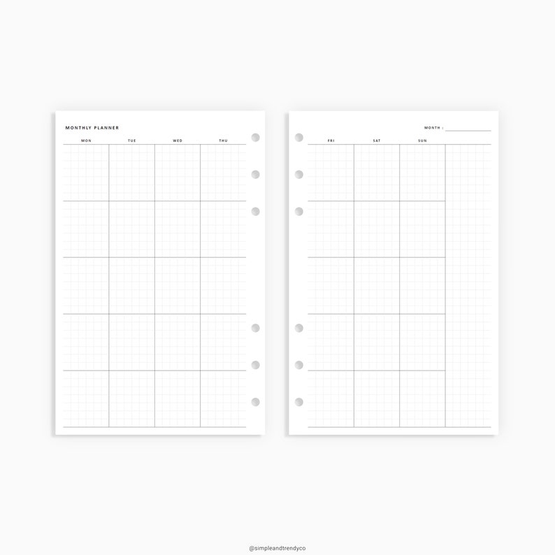 Monthly Planner Printable Minimalist Planner Half size Half | Etsy