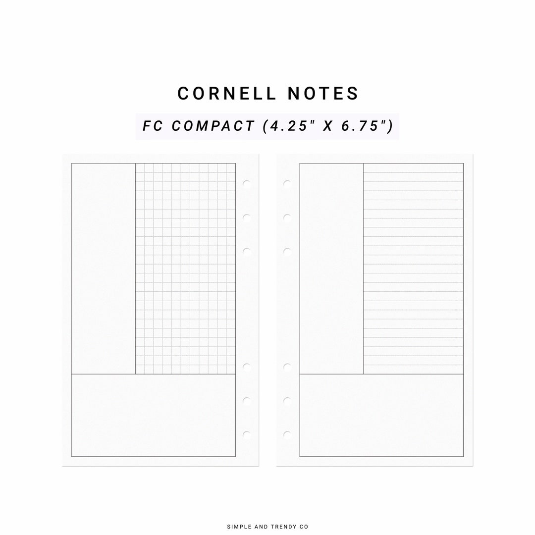 Cornell Notes Printable Notes Set FC Compact, Cornell Notes Taking ...