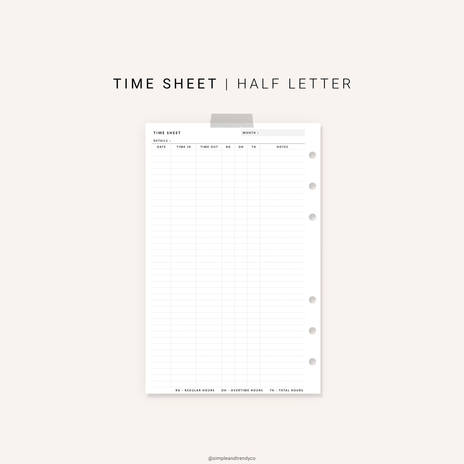 Time Sheet Log Printable Half Size Half Letter Inserts Time | Etsy