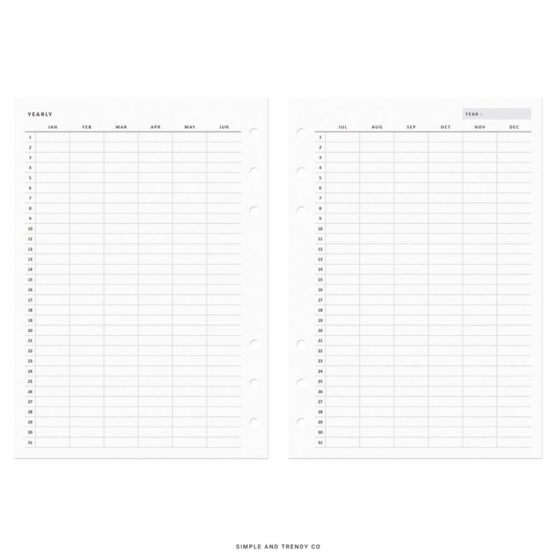 Yearly Vertical Planner 2 Page Personal Wide Printable Yearly - Etsy