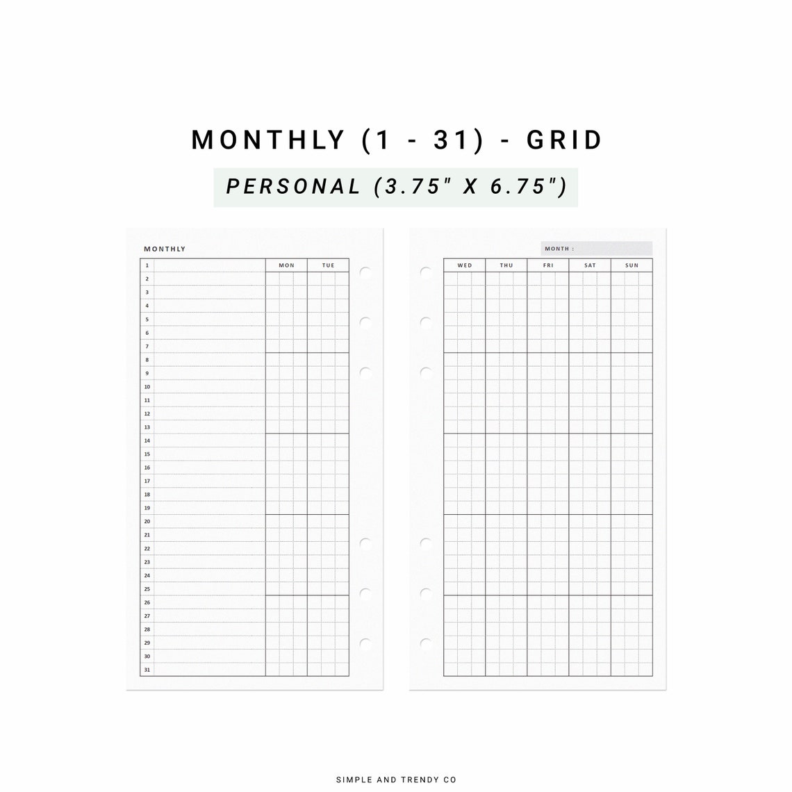 Monthly Planner Printable Personal Planner Inserts Monthly - Etsy