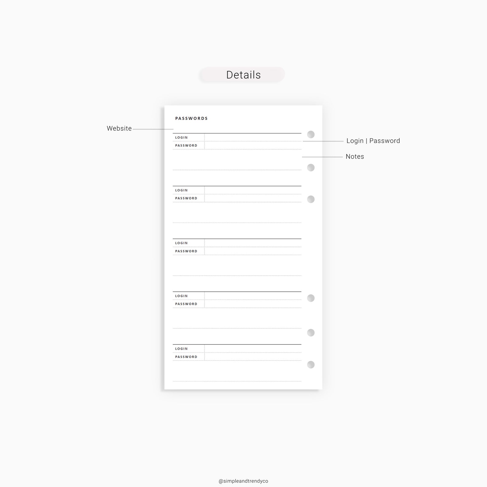 Printable Password Log Personal Planner Inserts Password | Etsy