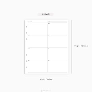 Week on One Page Printable A5 Wide Weekly 1 Page Vertical | Etsy