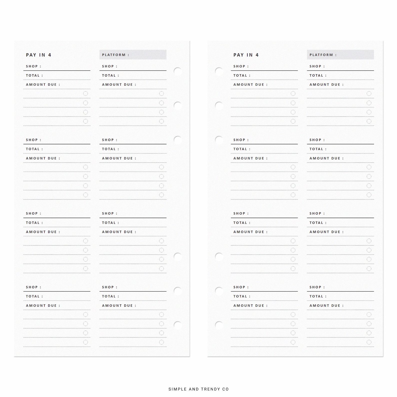 Pay in 4 Tracker Personal Planner Inserts, Printable Buy Now Pay Later ...
