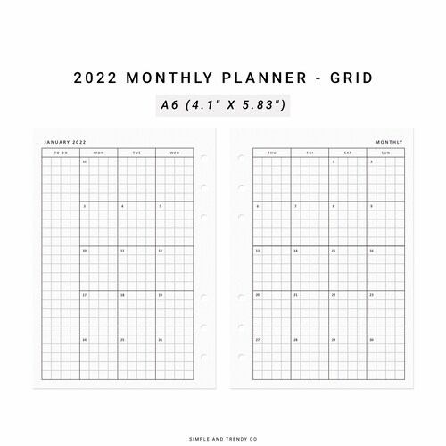 Monthly Planner A6 Ring Printable Planner Inserts Monthly - Etsy