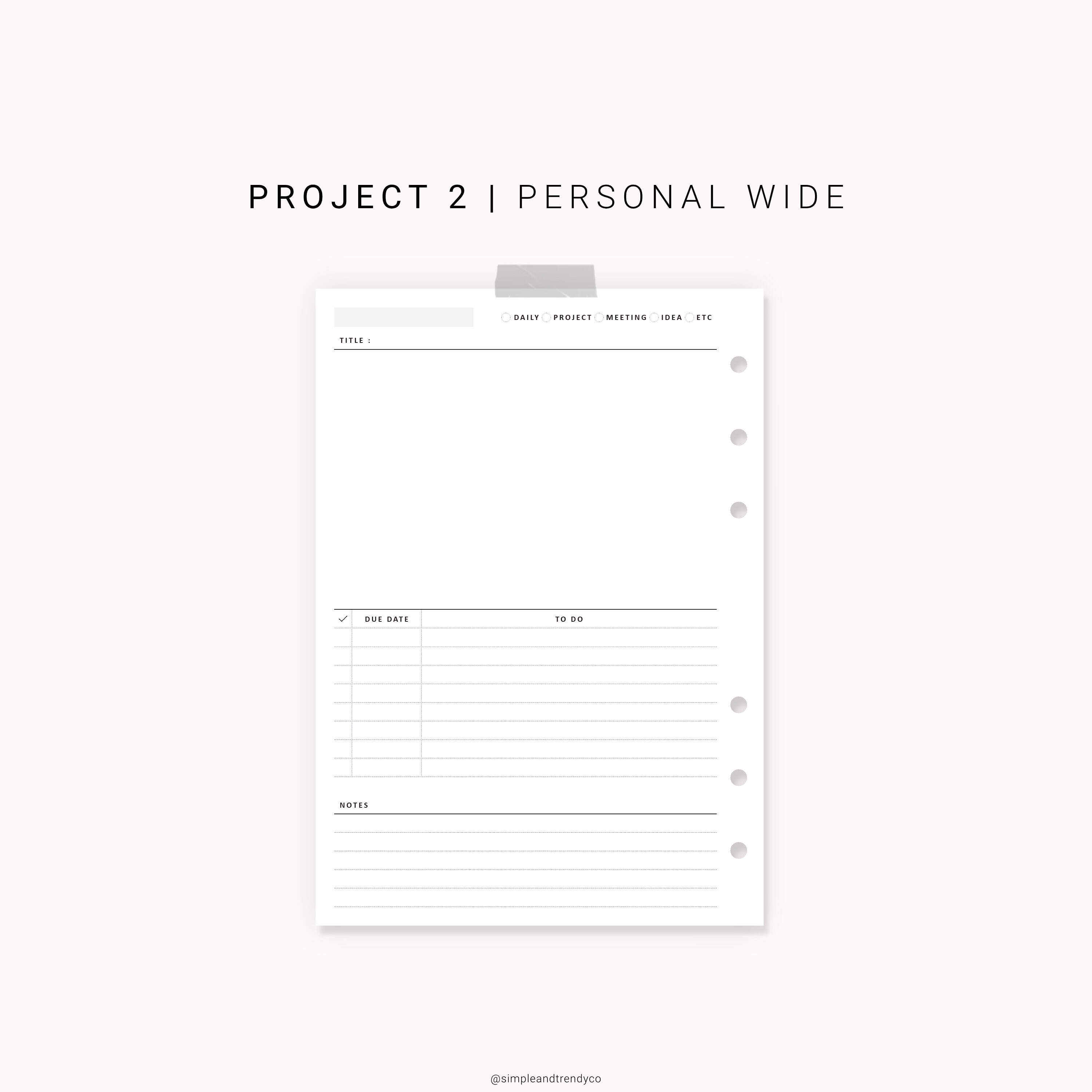 Project Planner Personal Wide Printable Daily Planner Ideas | Etsy