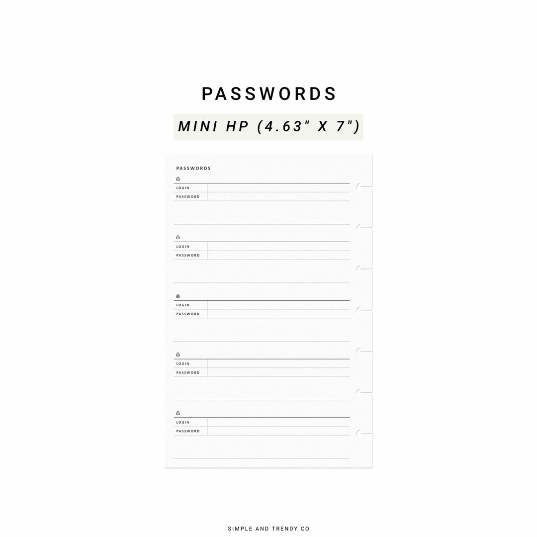 Printable Password Log Happy Planner Mini, Password Keeper Password ...