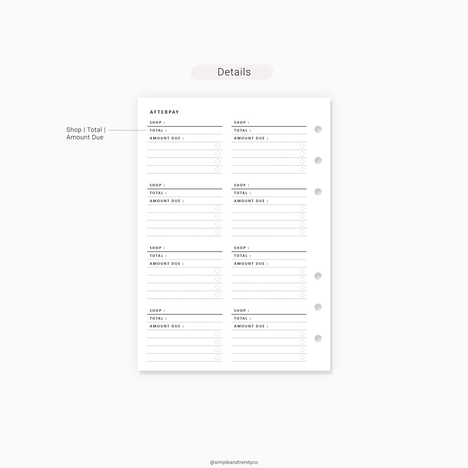 Afterpay Tracker A6 Inserts Printable Afterpay Payment | Etsy