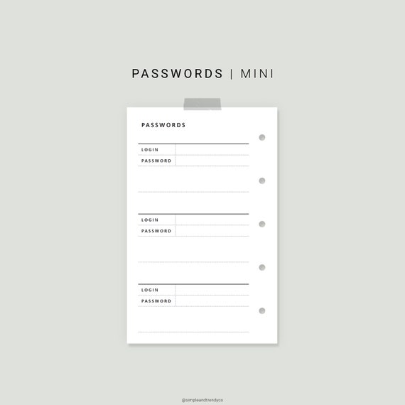 Printable Password Log Mini Size Filofax Mini Password Keeper | Etsy