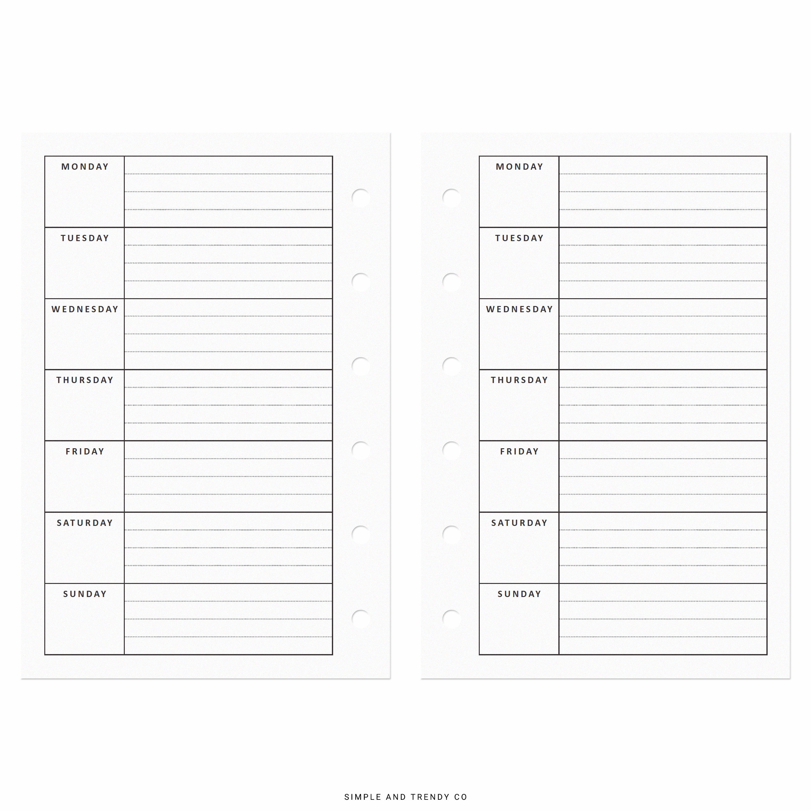 Week on One Page Weekly Planner Pages Printable Pocket Size - Etsy