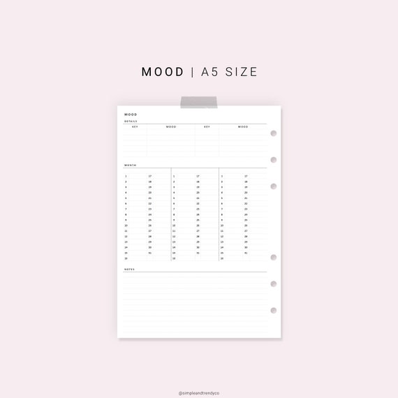 Prints PDF Printable Inserts Mood Tracker Monthly Yearly Mood Chart ...