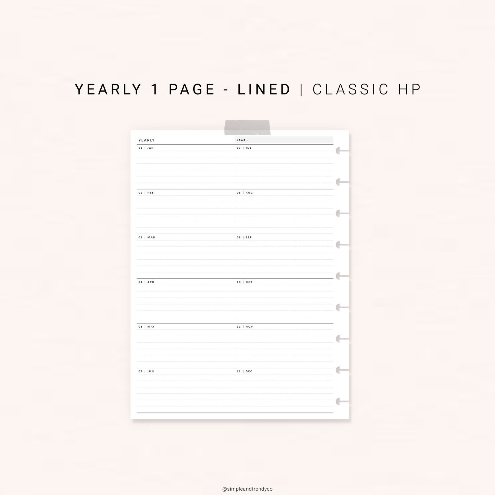 Year at A Glance Happy Planner Classic Yearly 1 Page Yearly | Etsy