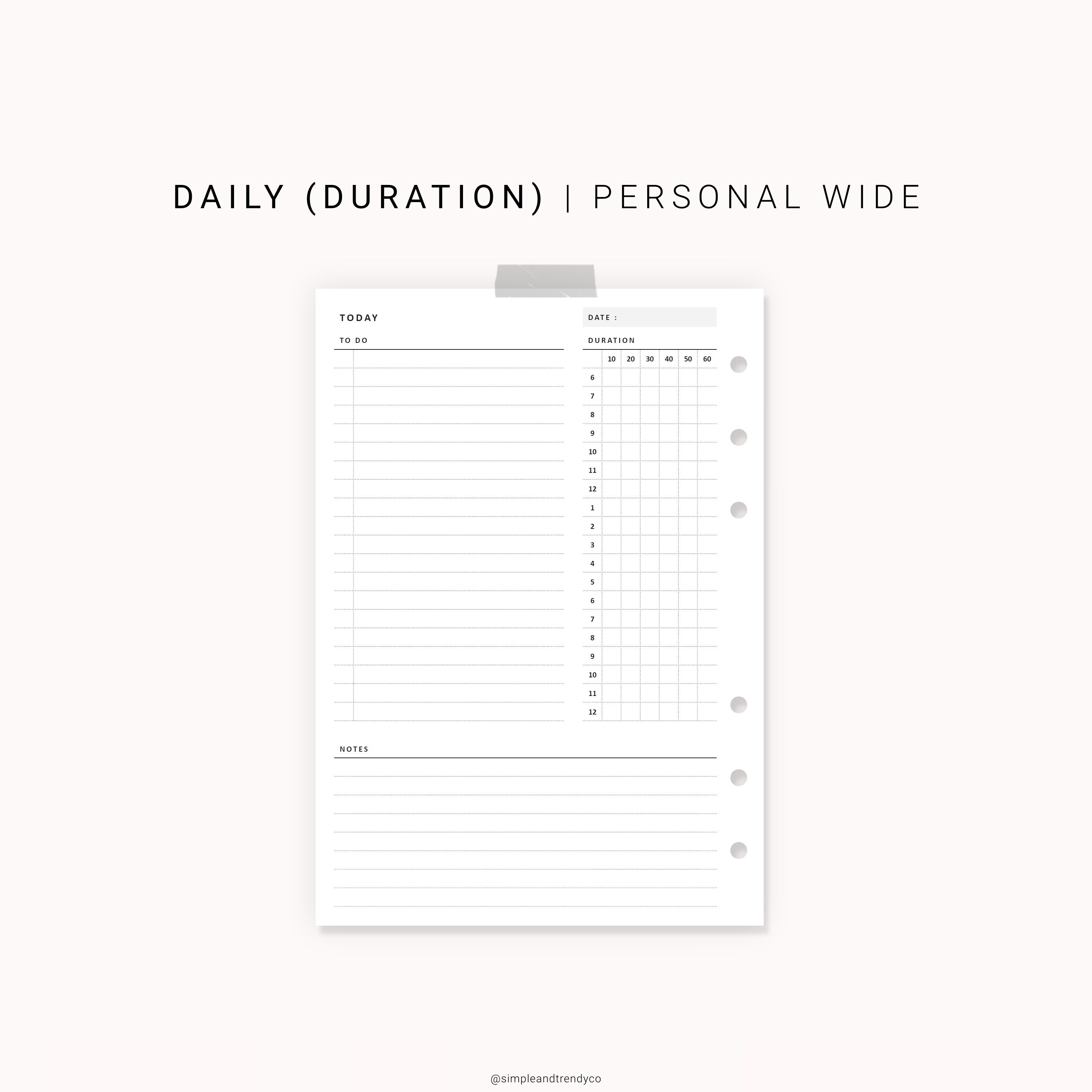 Daily Planner Printable Personal Wide Daily Organizers Daily | Etsy