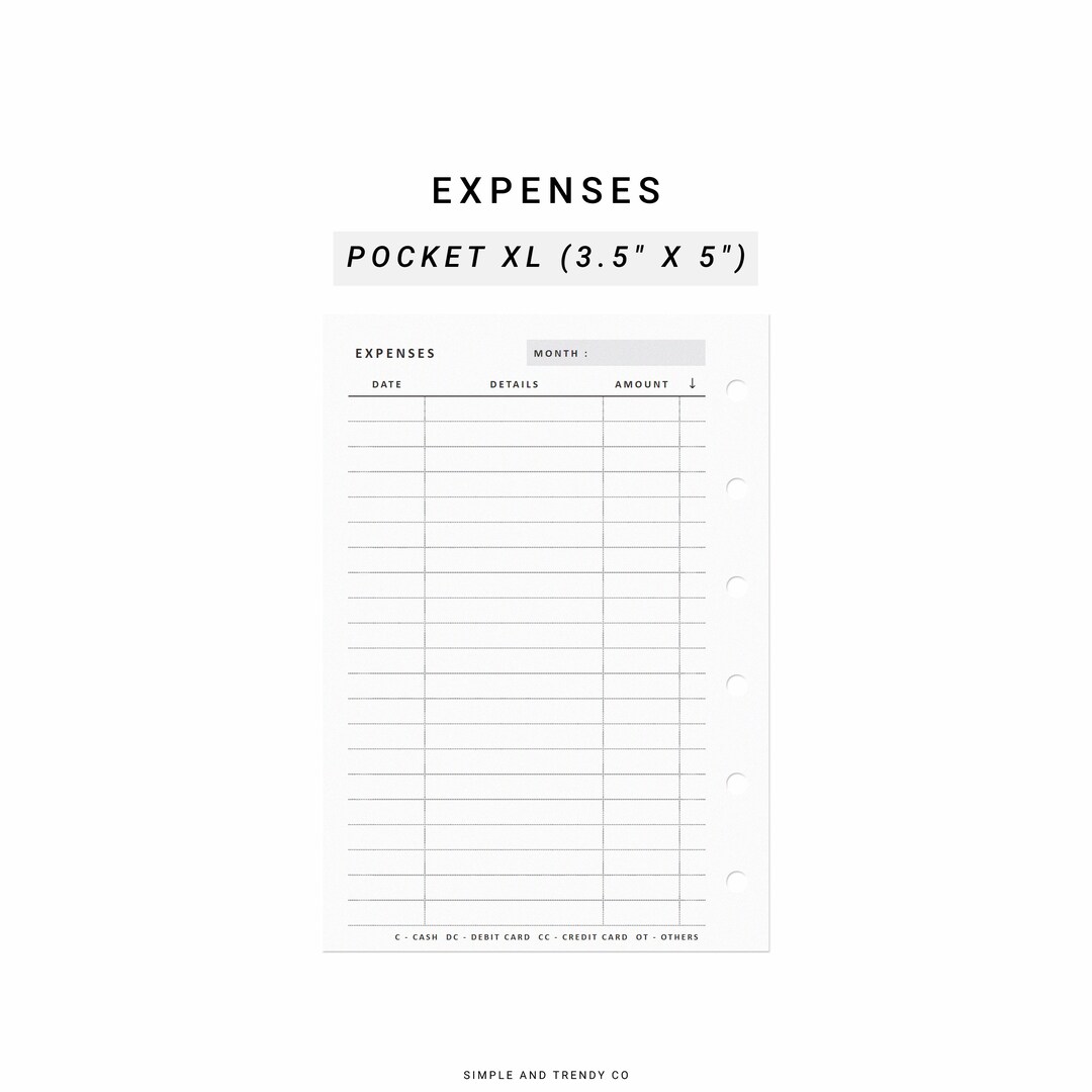 Expense Tracker Pocket XL, Printable Personal Expenses Organizer ...