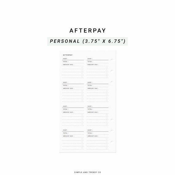 Afterpay Tracker Personal Planner Inserts Printable Afterpay - Etsy