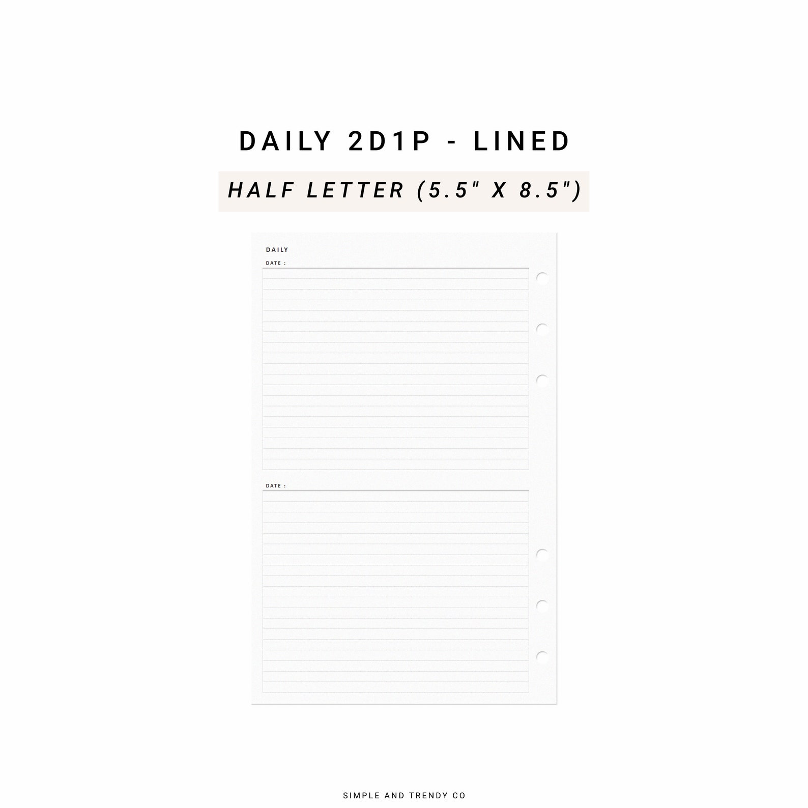 2 Days on 1 Page Half Size Half Inserts Printable Daily - Etsy