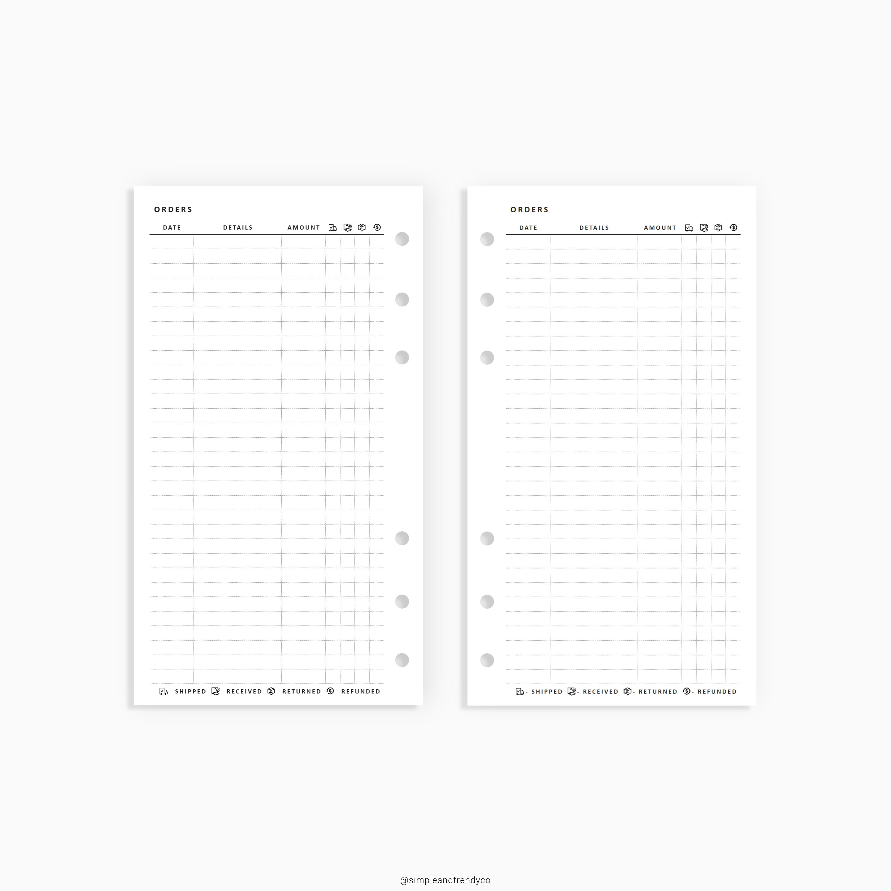 Order Tracker Printable Personal Planner Inserts | Etsy