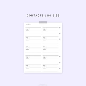 B6 Inserts Printable Contacts List Emergency Contacts | Etsy