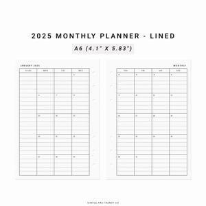 2025 Monthly Planner Minimalist Printable, A6 Inserts - Etsy