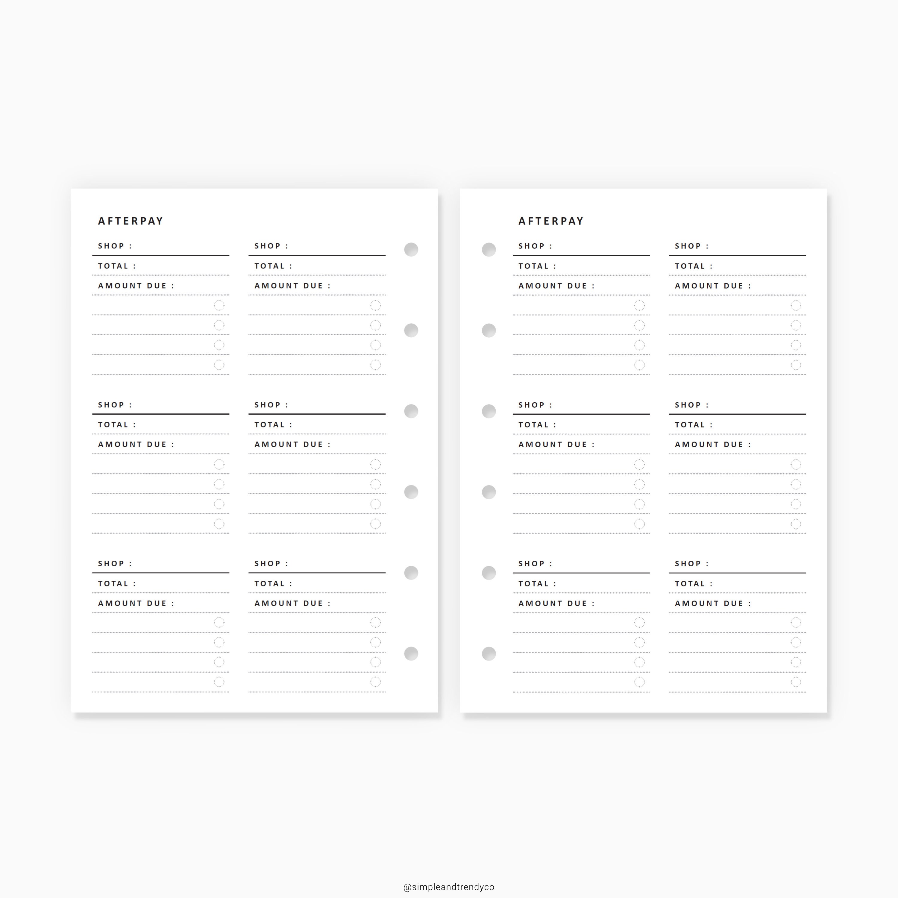 Afterpay Tracker Pocket XL Printable Afterpay Payment Tracker | Etsy