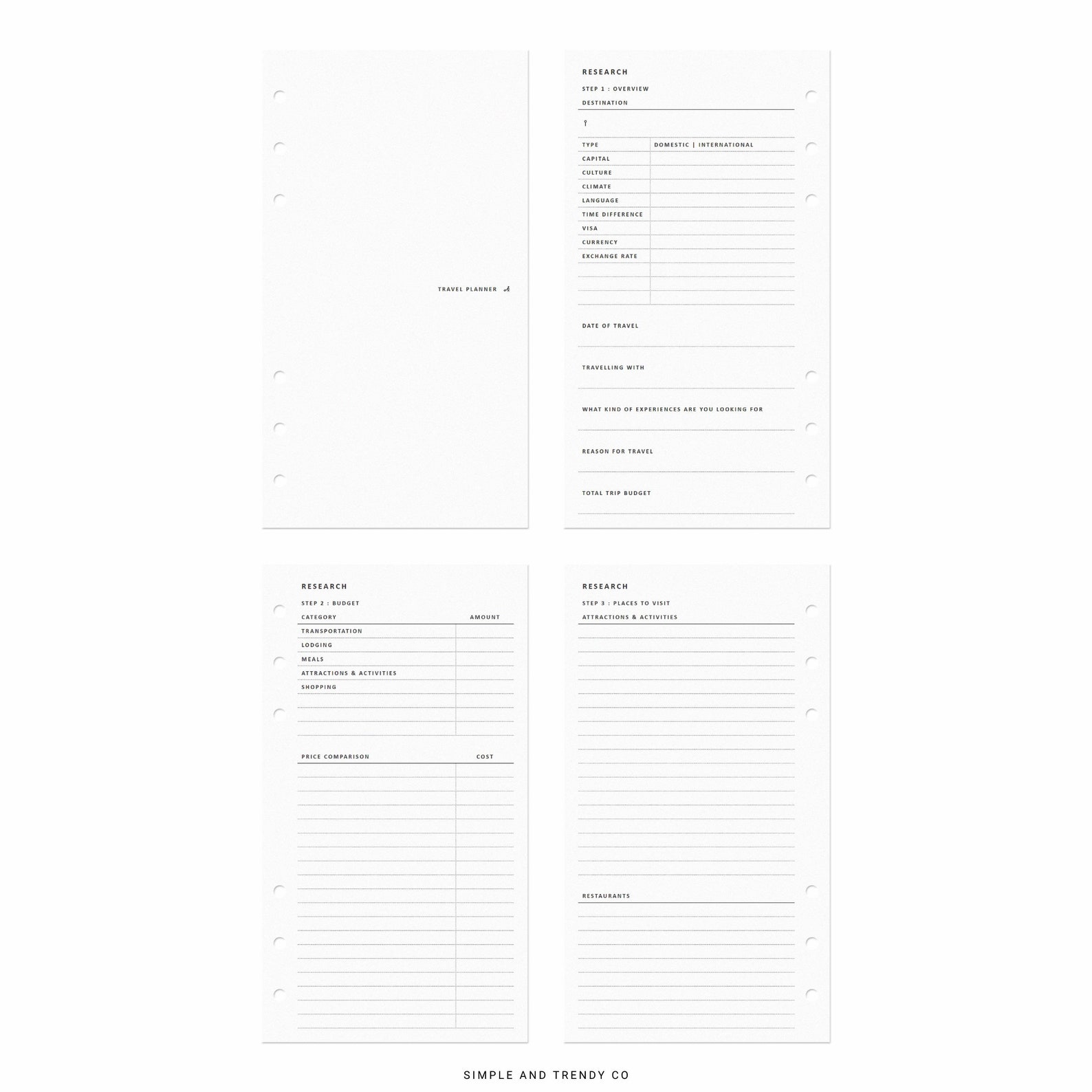 Travel Planner Printable Personal Planner Inserts Family - Etsy