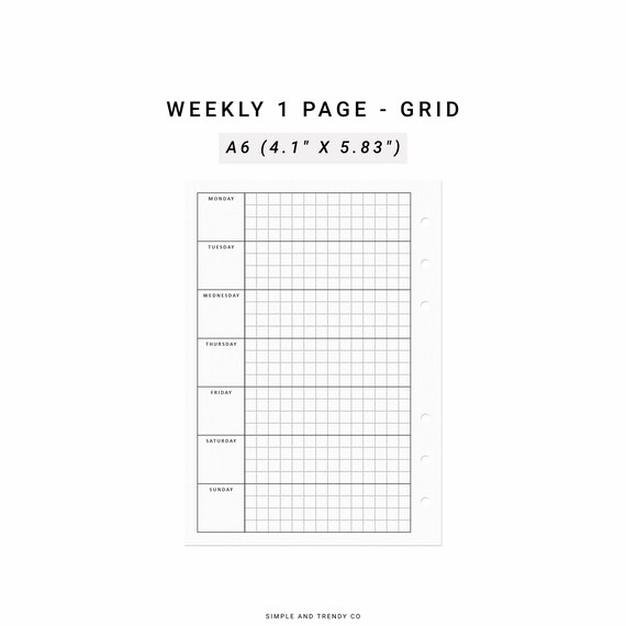 Week on One Page Weekly Planner Pages Printable A6 Inserts - Etsy