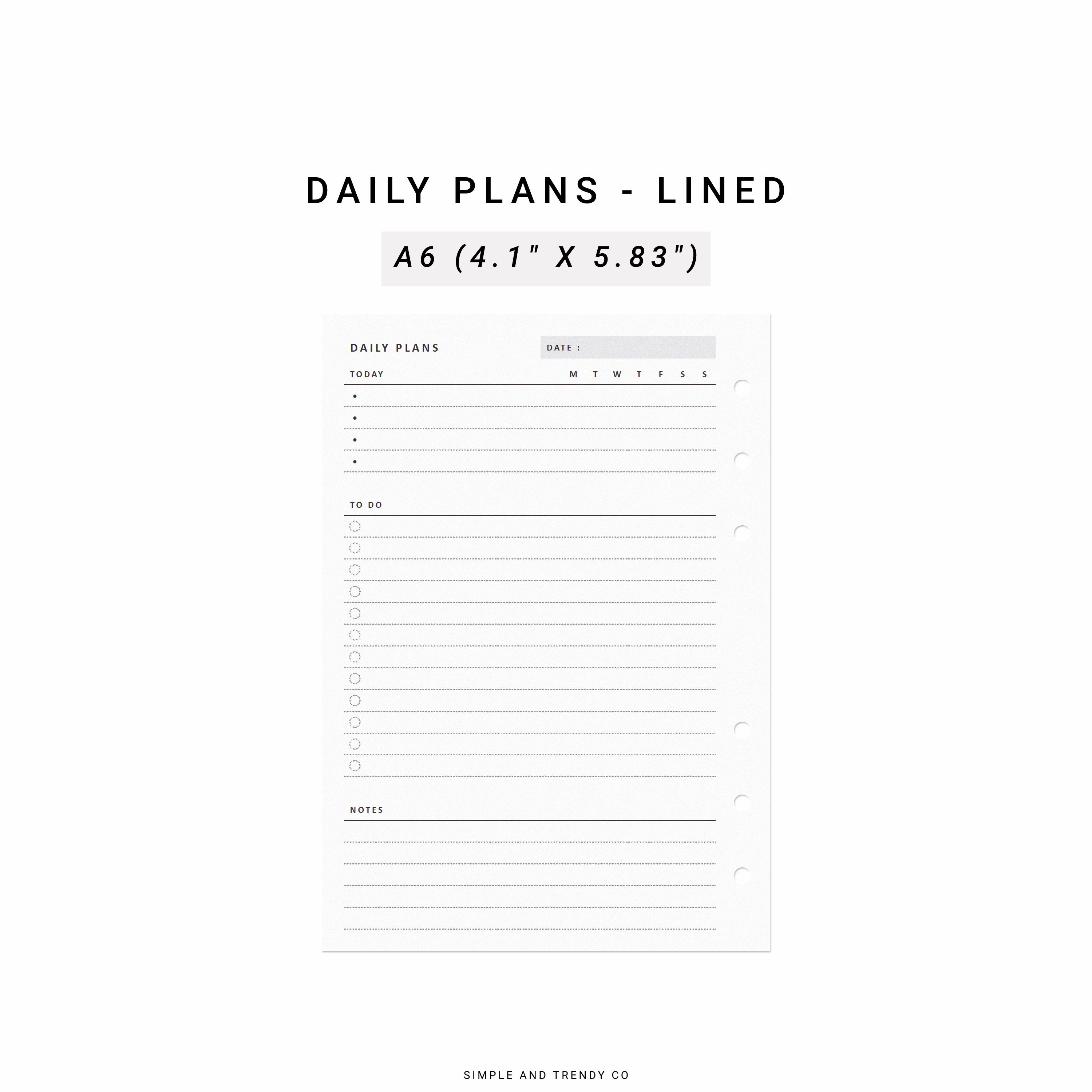 Daily Planner Printable A6 Inserts Daily Organizer Daily - Etsy