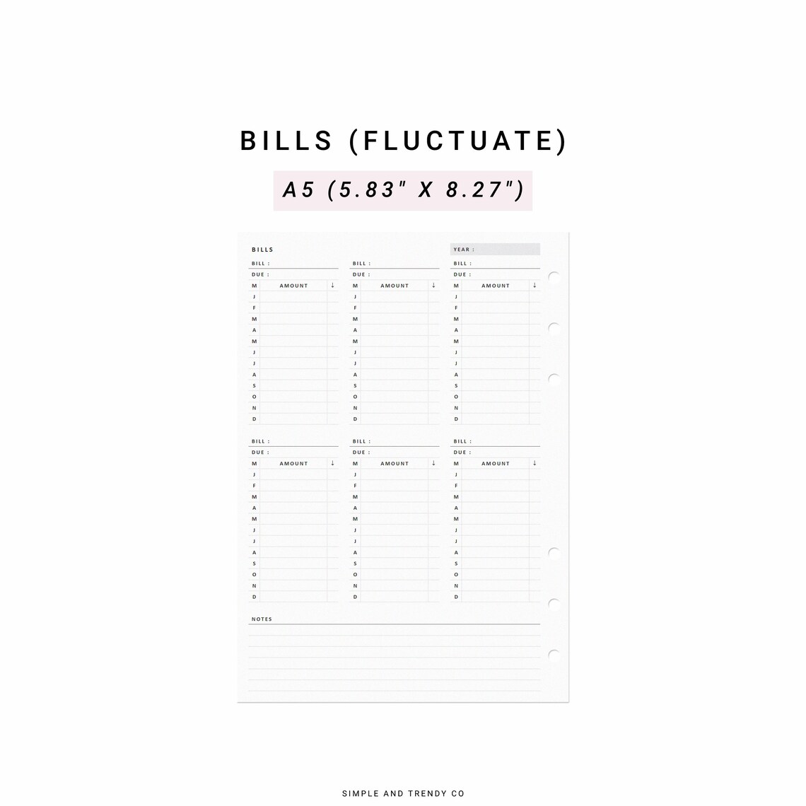 Bill Tracker Printable A5 Planner Inserts Bill Organizer Bill - Etsy