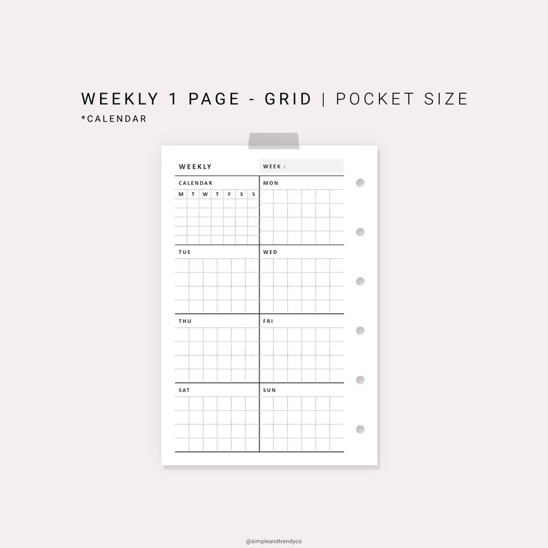 Week on One Page Printable Pocket Size Weekly 1 Page Vertical | Etsy