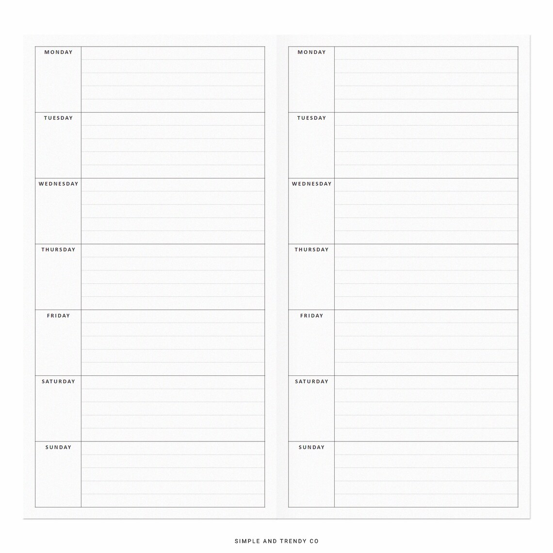 Week on One Page Weekly Planner Pages Printable TN Standard - Etsy