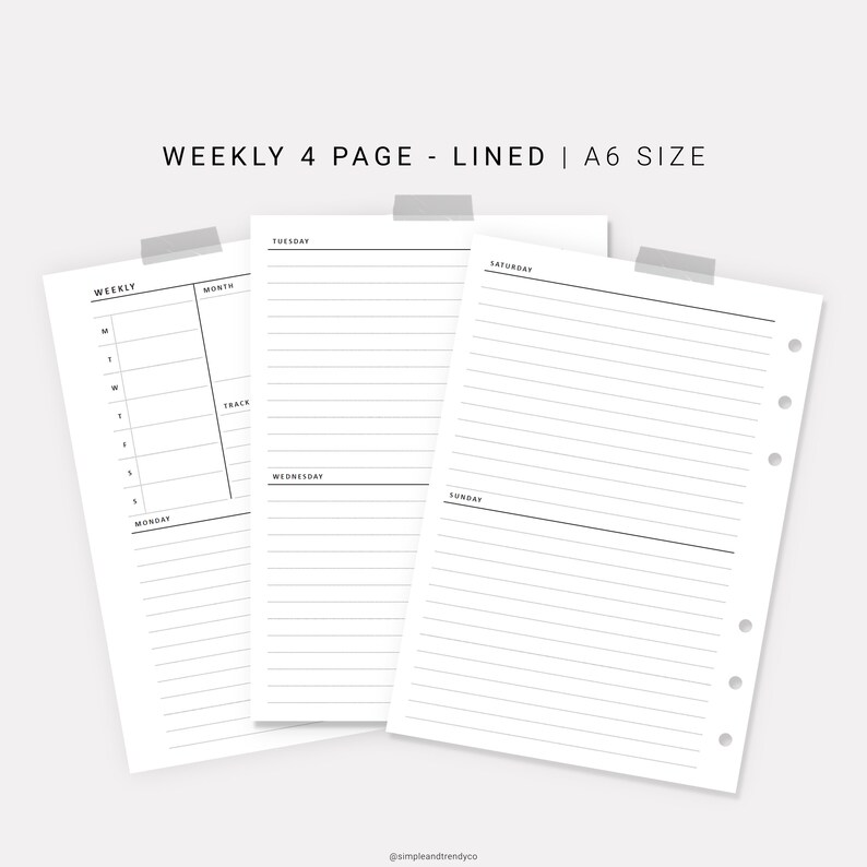 Undated Weekly Planner Printable A6 Inserts Weekly Schedule | Etsy