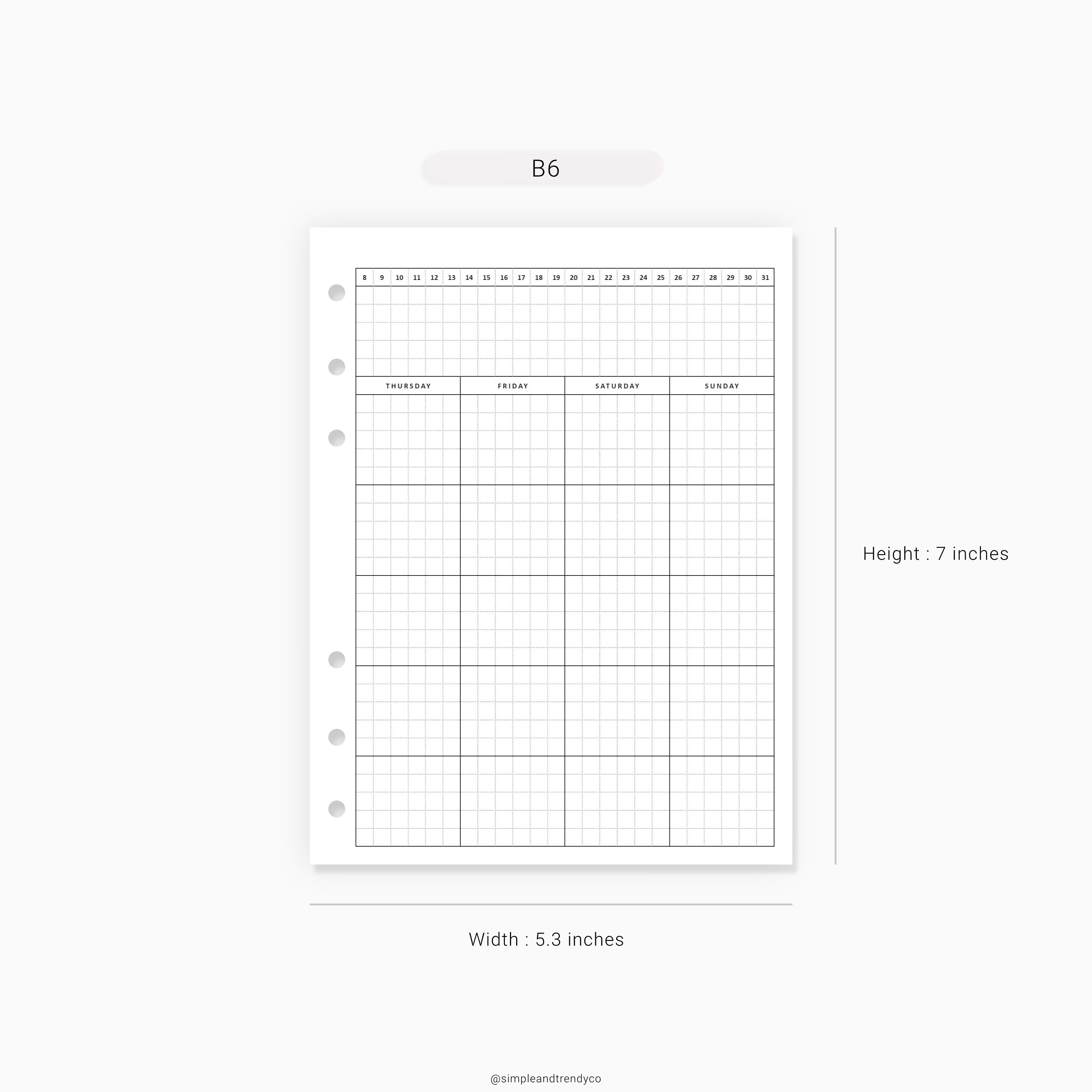 Monthly Planner Printable B6 Inserts Undated Monthly Agenda | Etsy