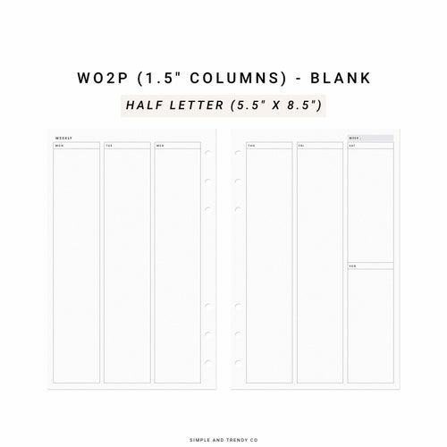 Half Letter Planner Inserts Printable Weekly Vertical on 2 - Etsy