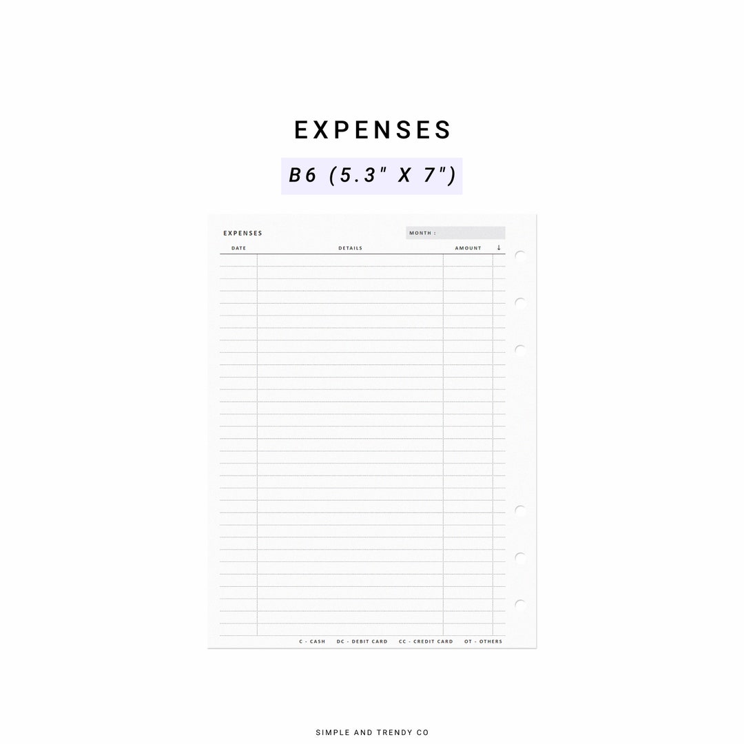Expense Tracker B6 Inserts, Printable Personal Expenses Organizer, Monthly Expenses Planner ...
