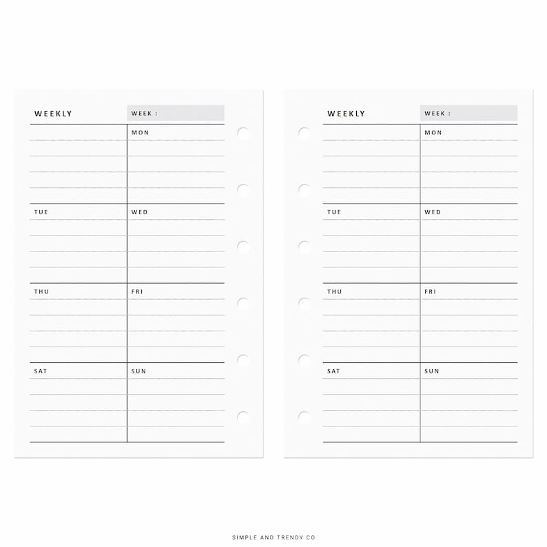 Week on One Page Printable Pocket Size Weekly 1 Page Vertical - Etsy