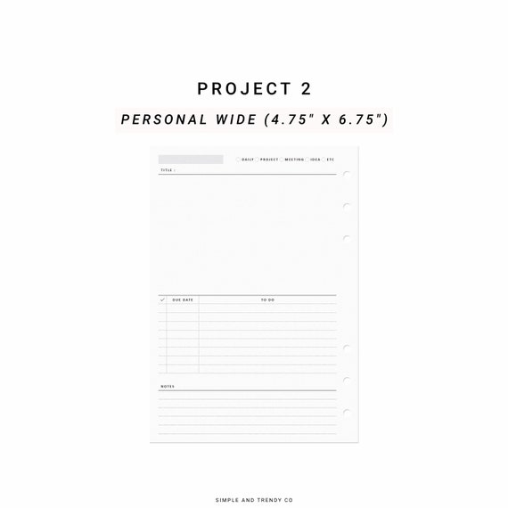 Project Planner Personal Wide Printable Daily Planner Ideas - Etsy