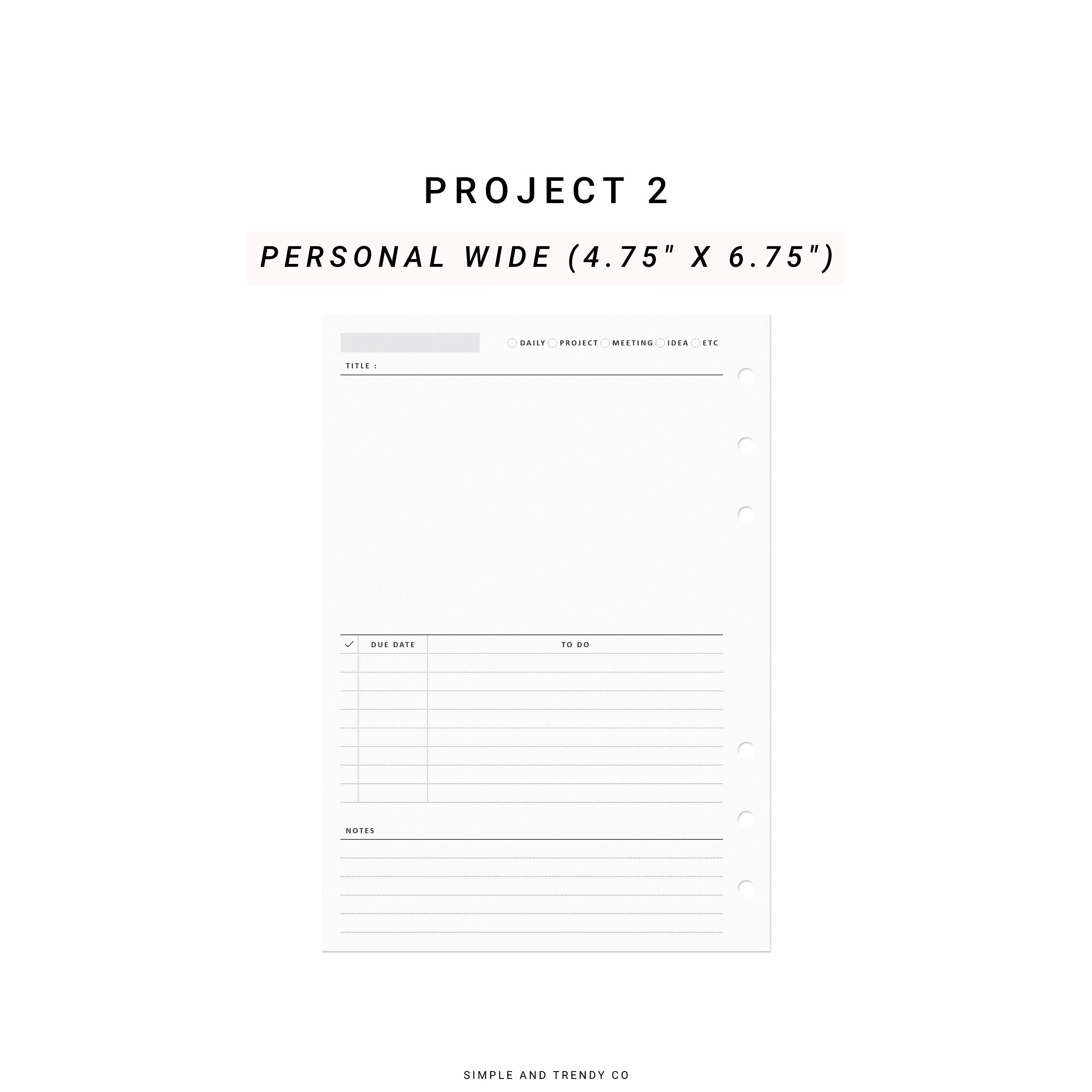 Project Planner Personal Wide Printable Daily Planner Ideas - Etsy