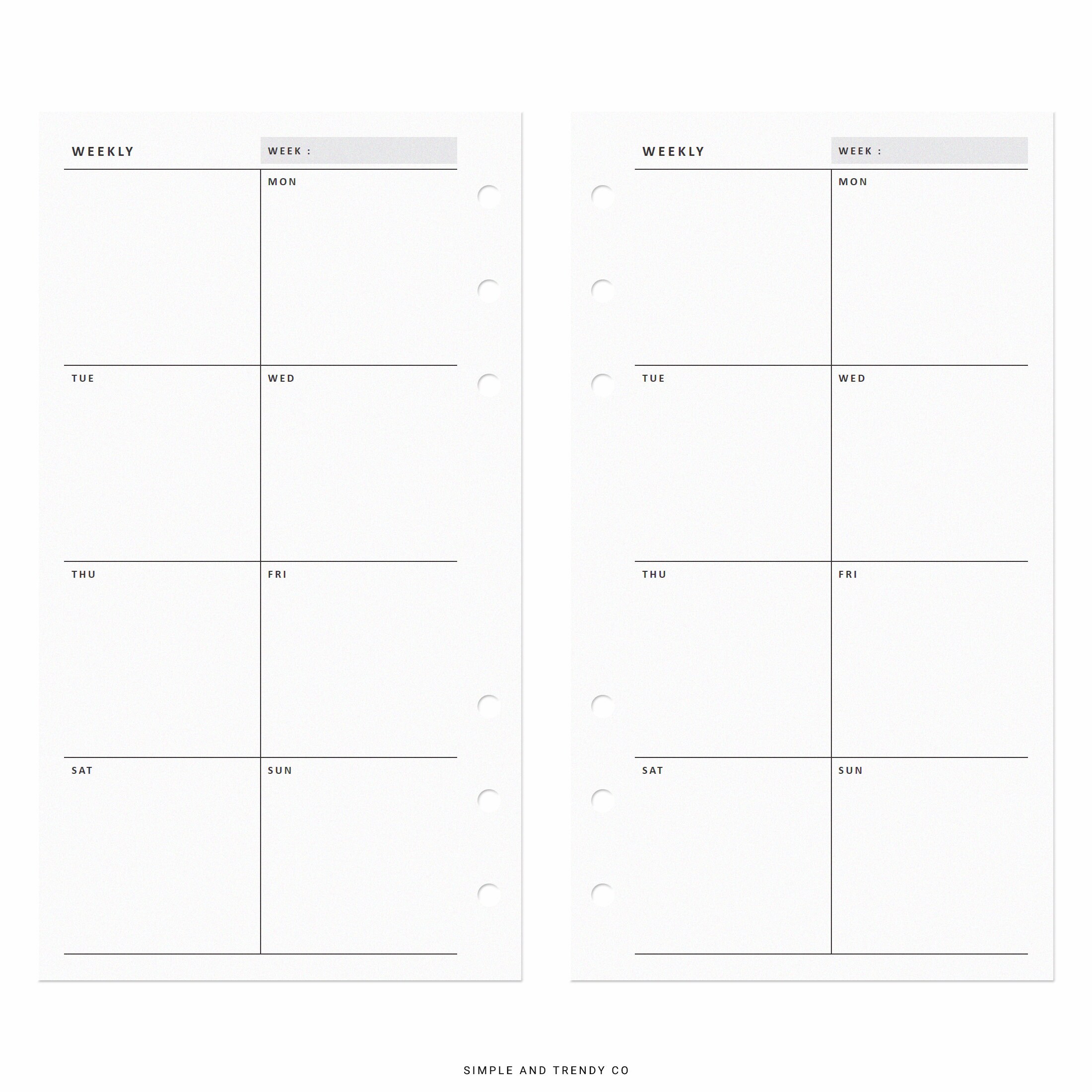 Week on One Page Printable Personal Planner Inserts Weekly 1 - Etsy