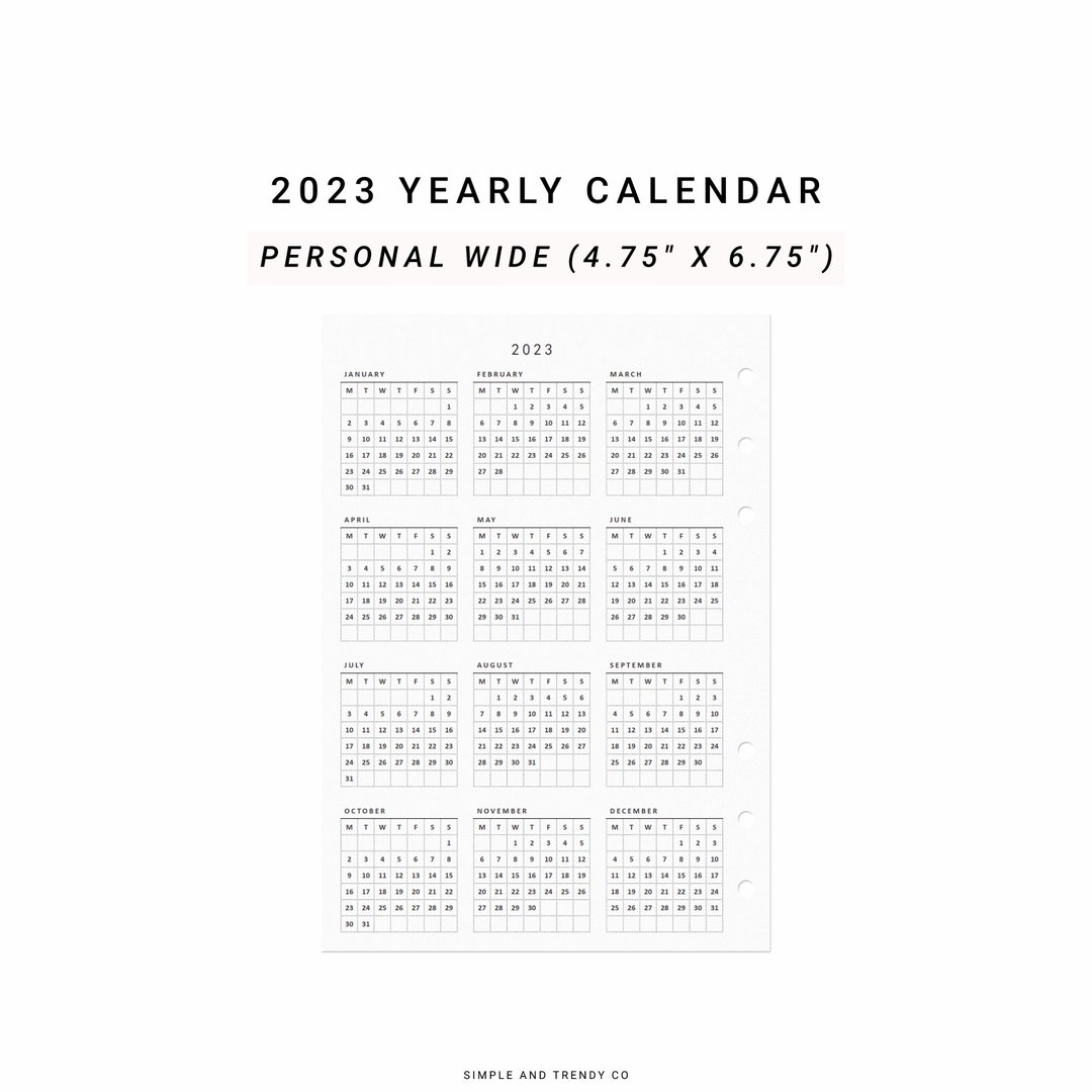 2023 Calendar Personal Wide 2023 Year at A Glance 2023 - Etsy