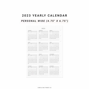 2023 Calendar Personal Wide 2023 Year at A Glance 2023 - Etsy