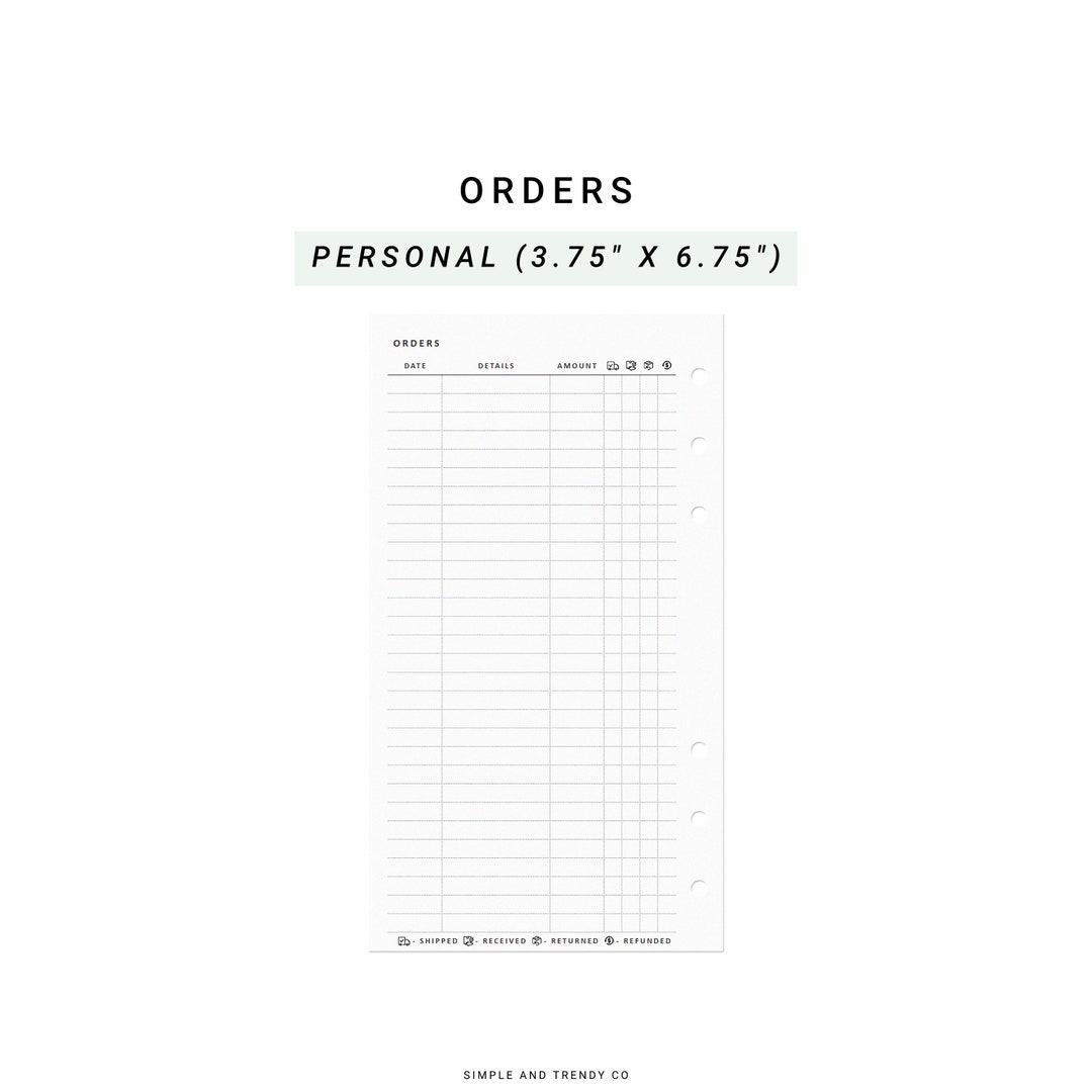 Order Tracker Printable Personal Planner Inserts - Etsy