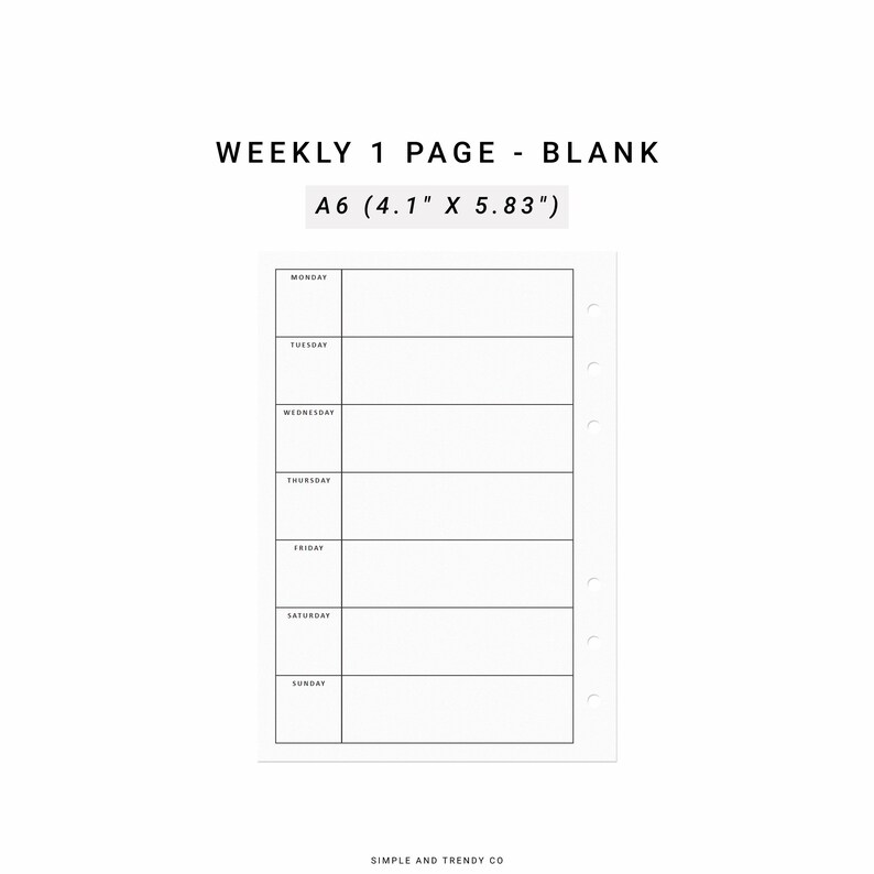 Week on One Page Weekly Planner Pages Printable A6 Inserts - Etsy