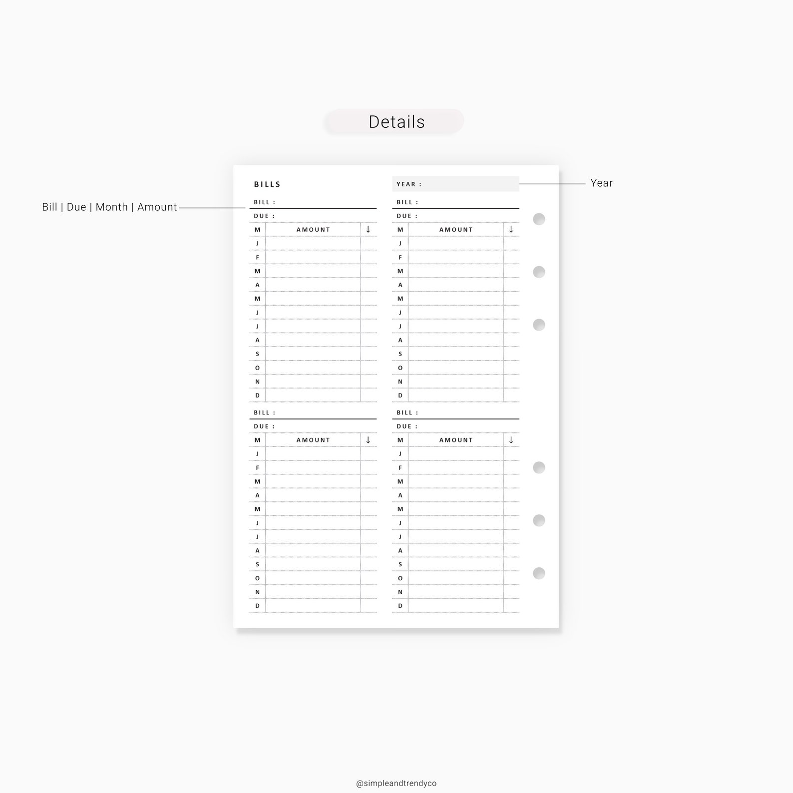 Bill Tracker Printable A6 Inserts Bill Organizer Bill Due | Etsy