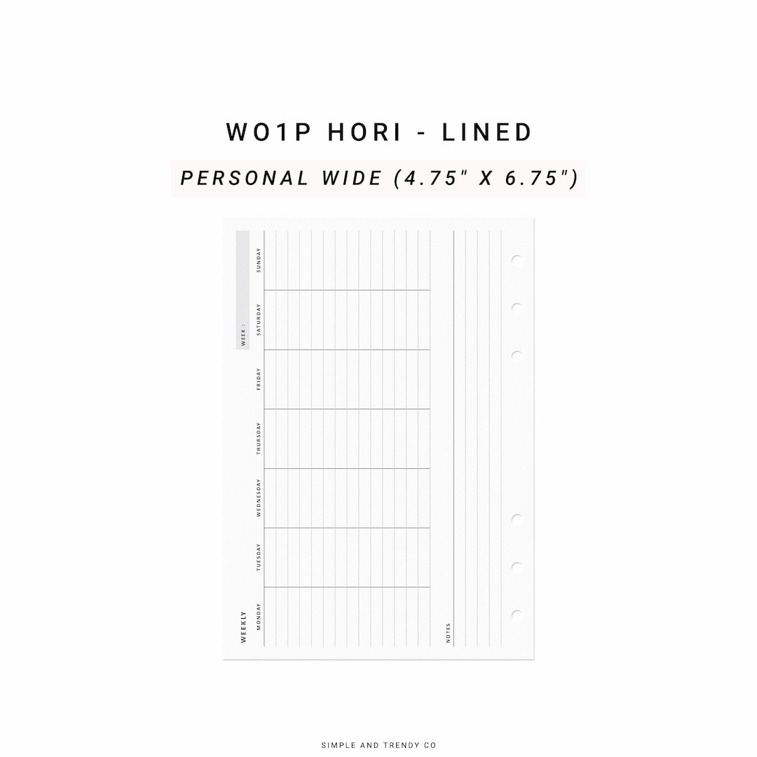 Week on 1 Page WO1P Horizontal Weekly Planner Printable - Etsy