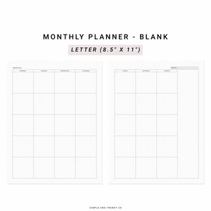Monthly Planner Printable Minimalist Planner US Letter Size, Undated ...
