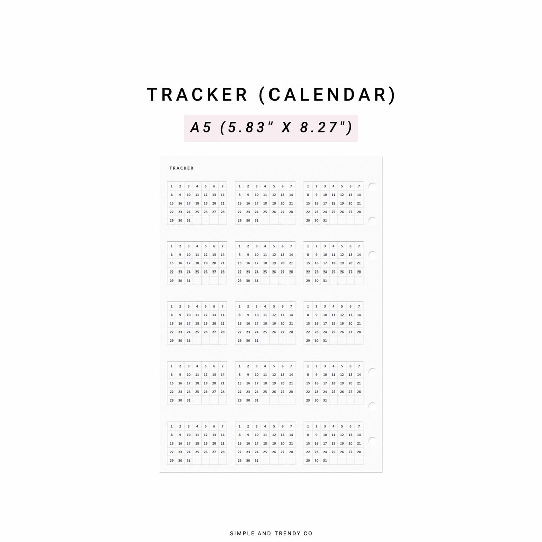 Habit Tracker A5 Planner Inserts, Habit Tracker Calendar Template ...