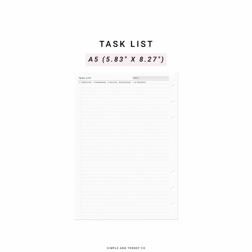 A5 to Do List Printable Planner Tasks List Insert - Etsy